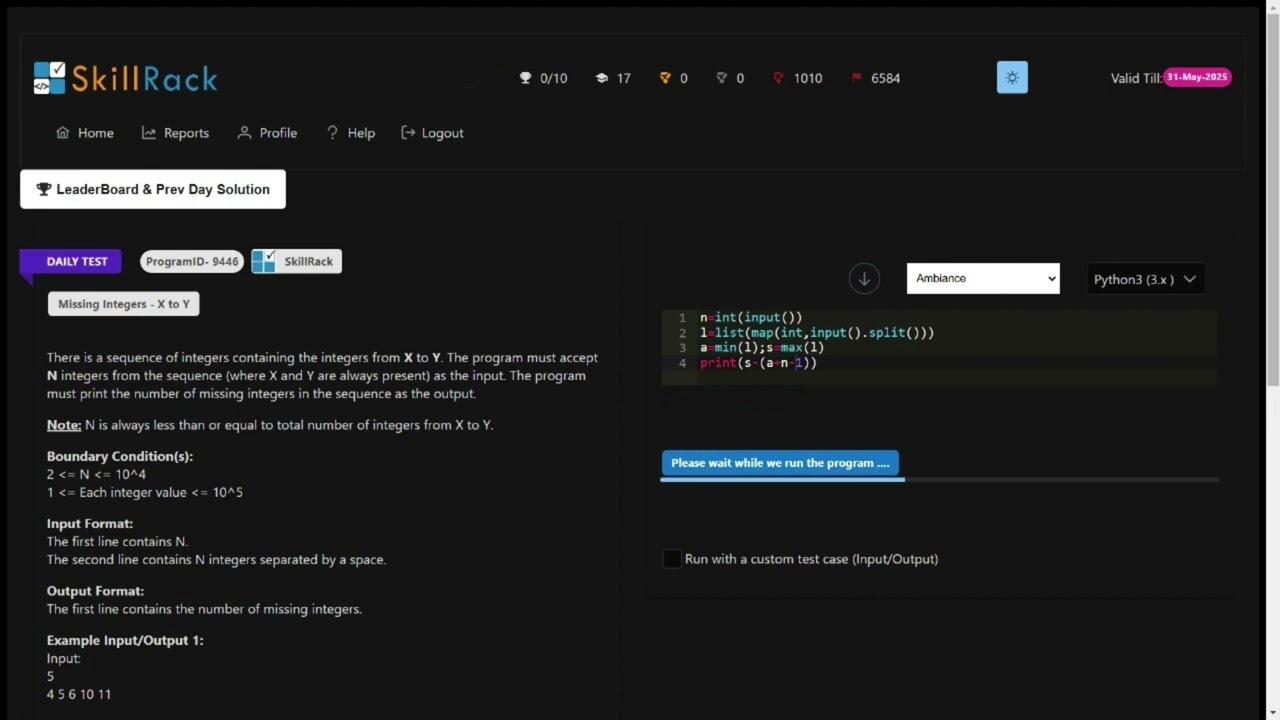 SKILLRACK | DAILY TEST | 03/09/2023 | MISSING INTEGERS - X TO Y | PROGRAM ID 9446 | PYTHON  ||#dt#❤️