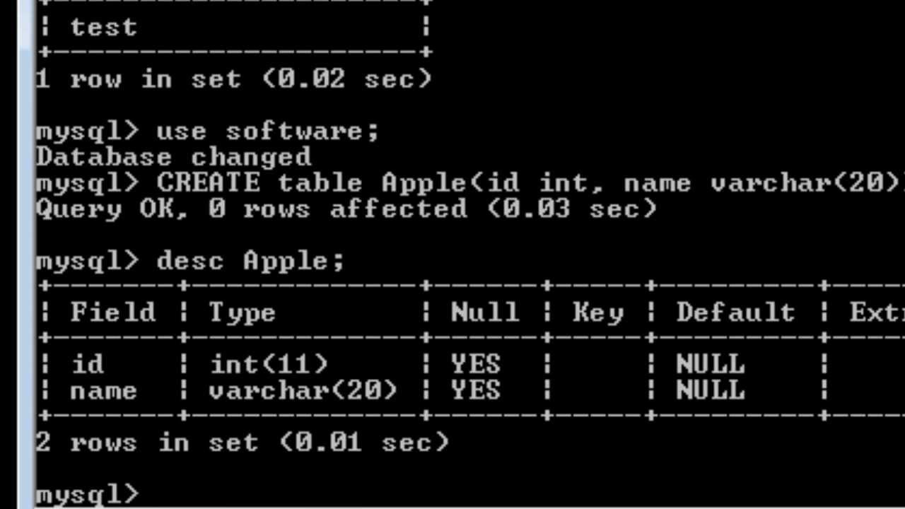 Database & Table Creation: MySQL console (commands/queries)