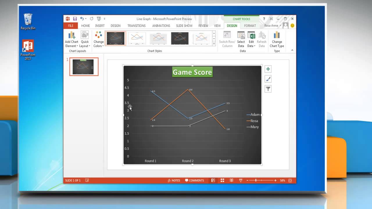 How to add data labels to a line graph in Microsoft® PowerPoint 2013 presentation