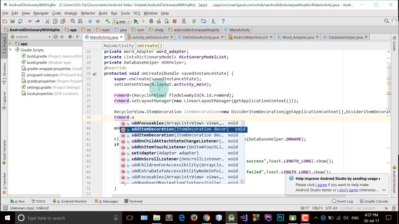 Create Android Dictionary with Sqlite Part 5