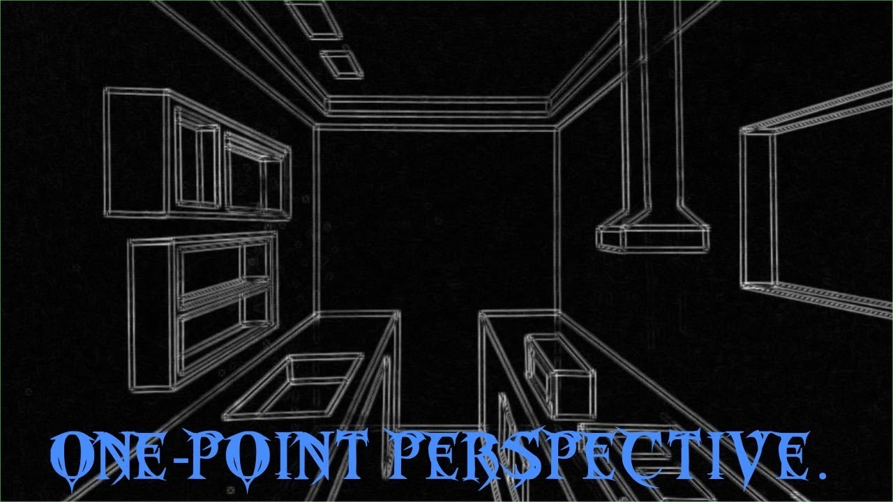 Interior of a kitchen using one-point perspective.