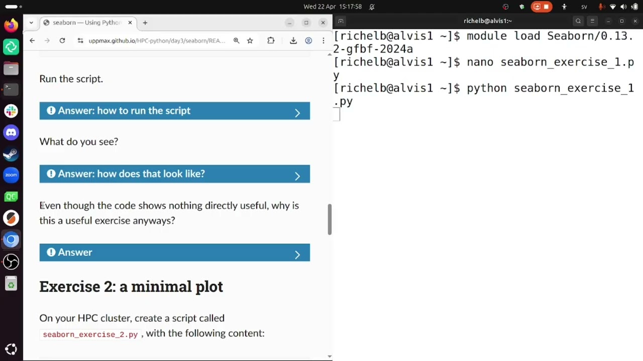 HPC Python's 'seaborn' session, for Alvis