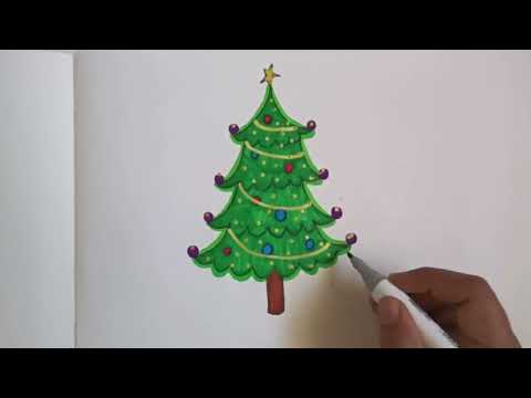 ✨ Easy Christmas Tree Drawing for Kids Tutorial 🎄