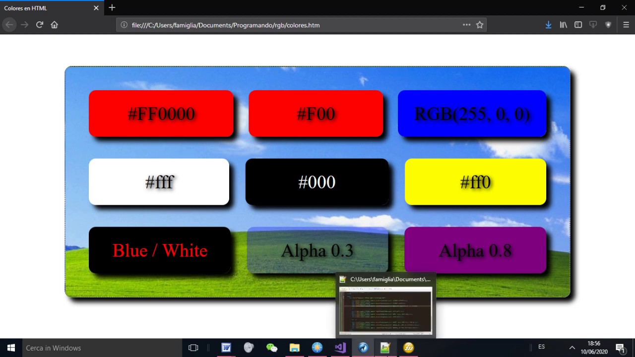Colores en HTML - Transparencias / Código hexadecimal