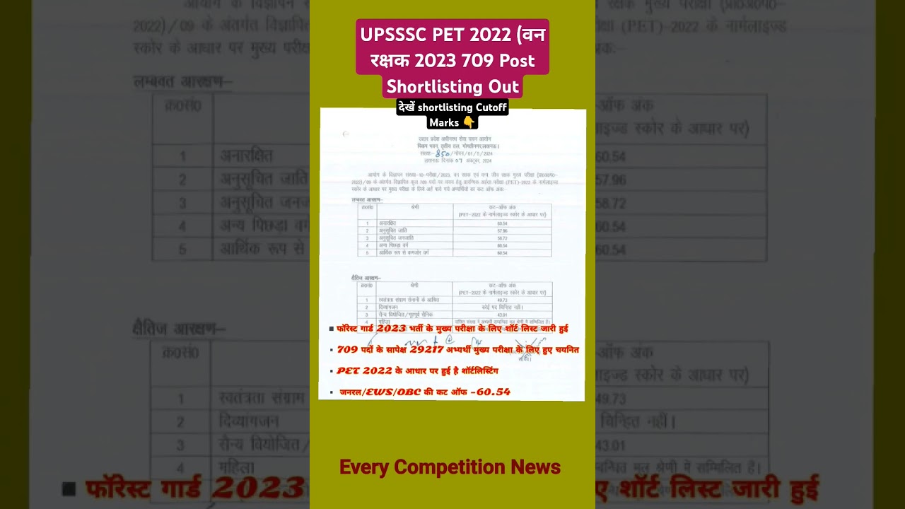 UPSSSC PET 2022 (वन रक्षक 2023) 709 Post Shortlisting Cutoff Out🔥|#upsssc #upssscforestguard2023