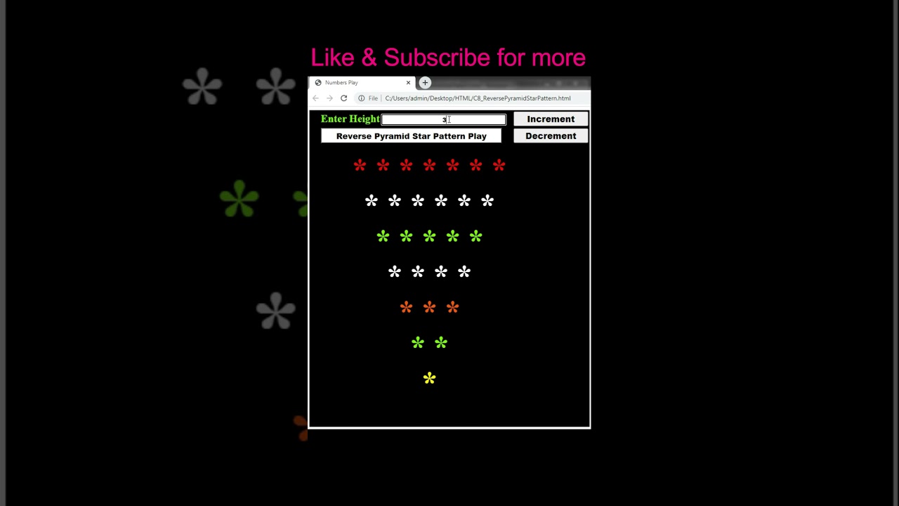 HTML, CSS and JavaScript Code to Print Reverse Pyramid Star Pattern #shorts