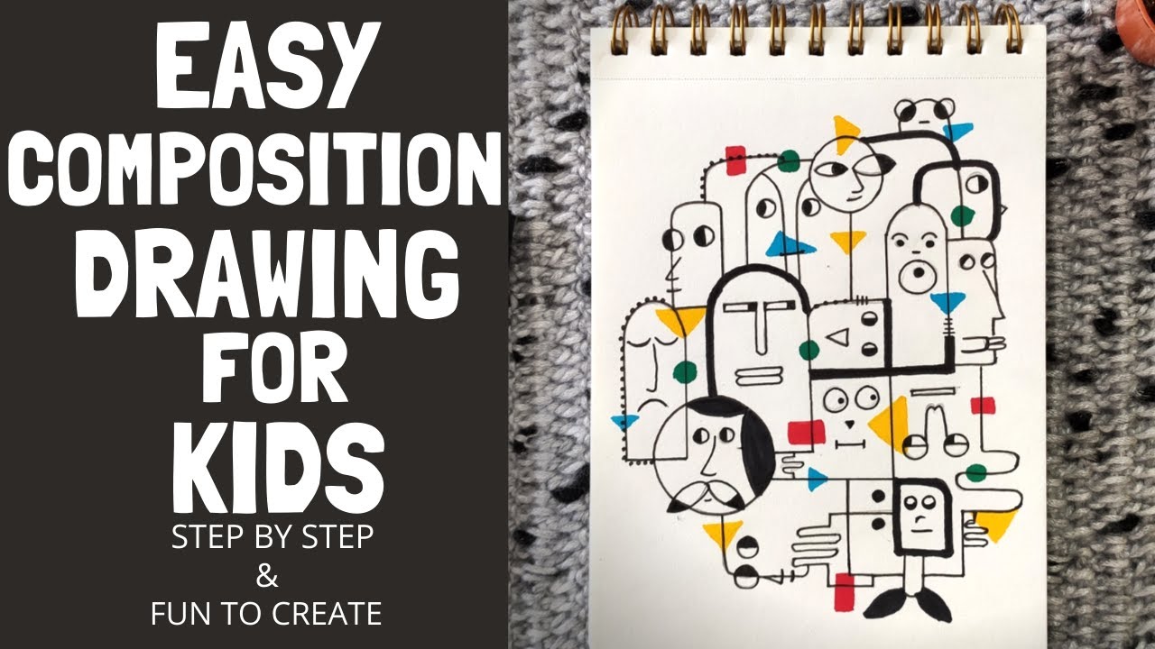 Composition using basic shapes | Easy And Step By Step | Kids Drawing