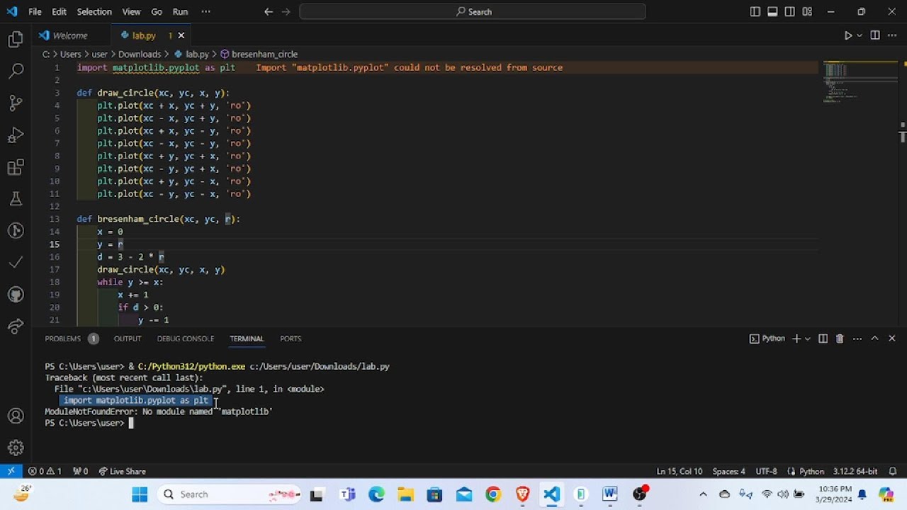 import matplotlib.pyplot as could not be resolved from source