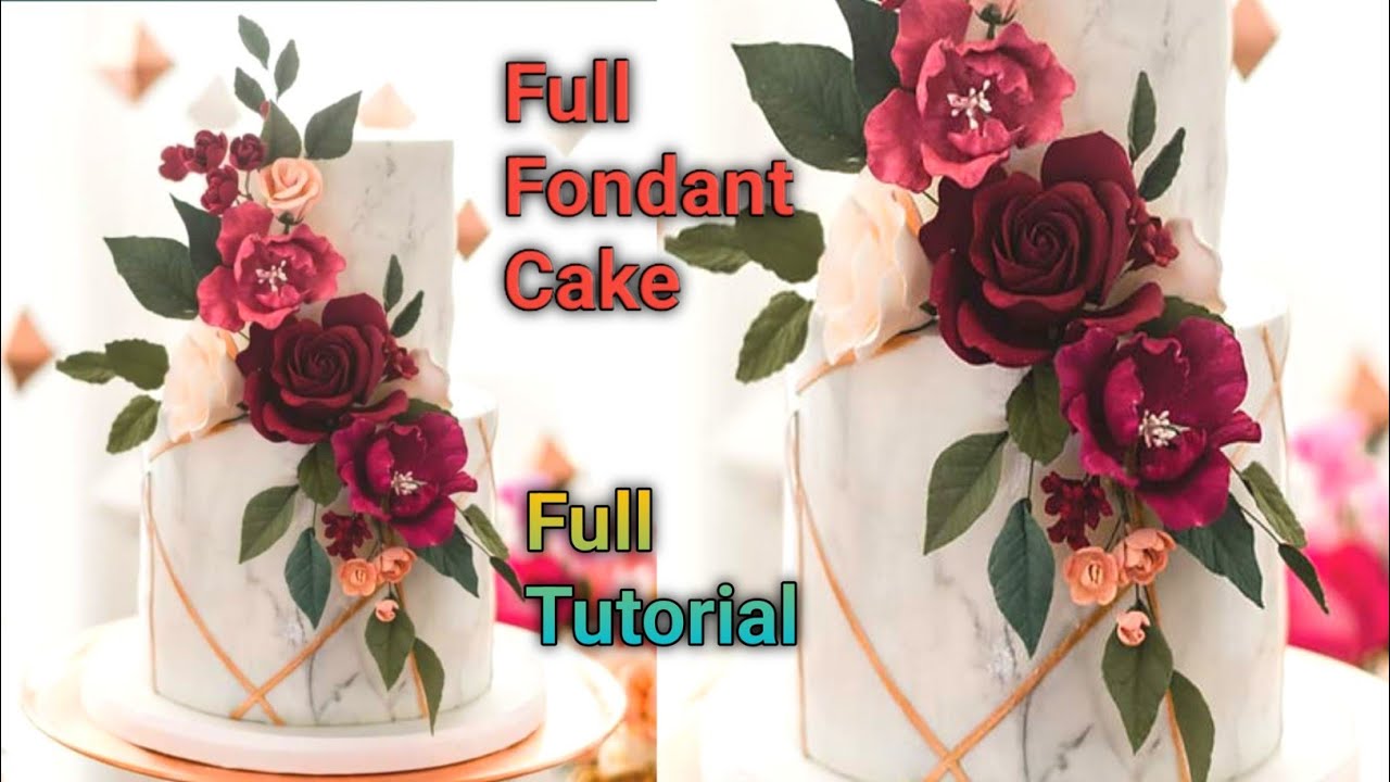 How To Make 2 Tier Fondant Wedding Cake | Full Fondant Marble Cake