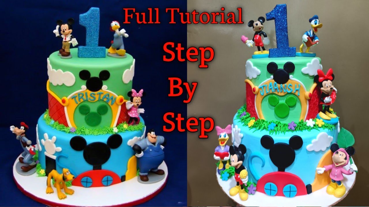 2 Tier Mickey Mouse Birthday Party Cake | Mickey Mouse 1st Birthday Cake | Mickey Mouse Theme Cake