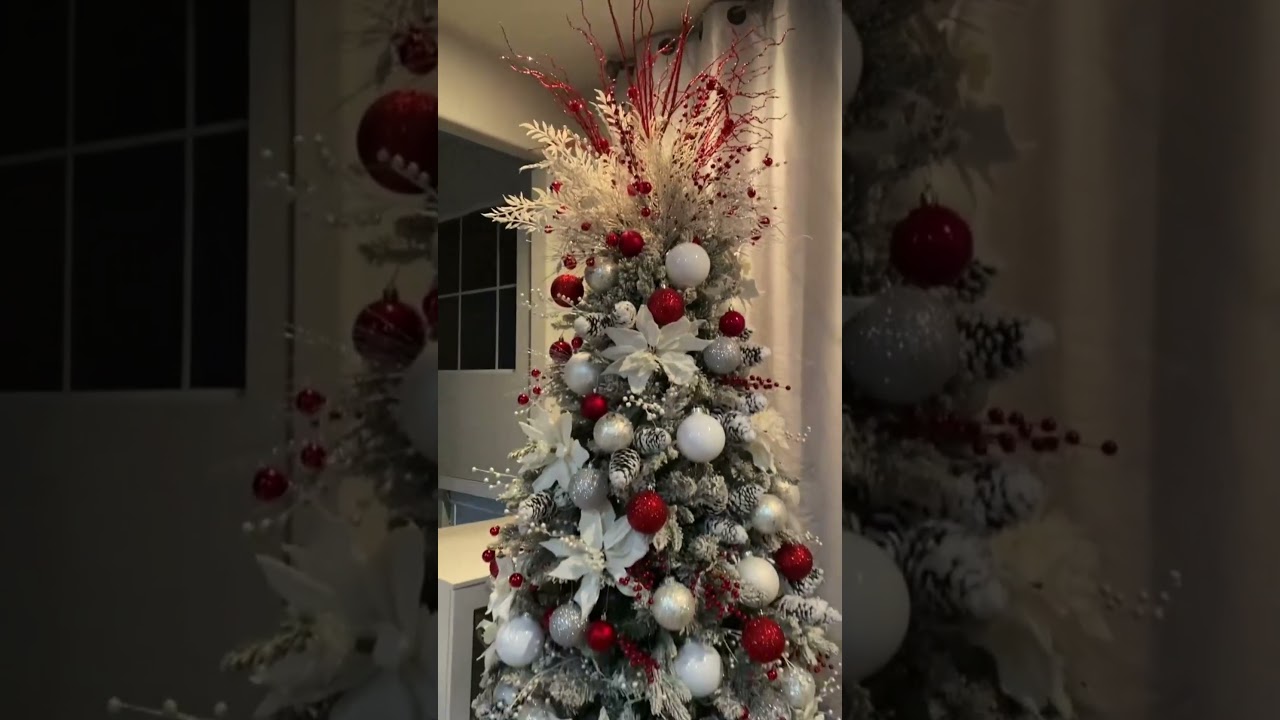 2024 Christmas~ Using Red to decorate a Slim Christmas tree   #christmas #christmastree #decoration