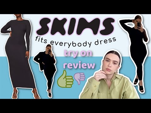 SKIMS FITS EVERYBODY CREW NECK LONG SLEEVE DRESS try on review
