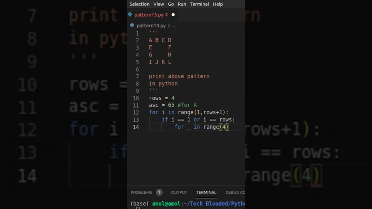 Print Triangle Alphabet Pattern Using Python | Traingle Pattern - 14 | Tech Blooded | #Shorts