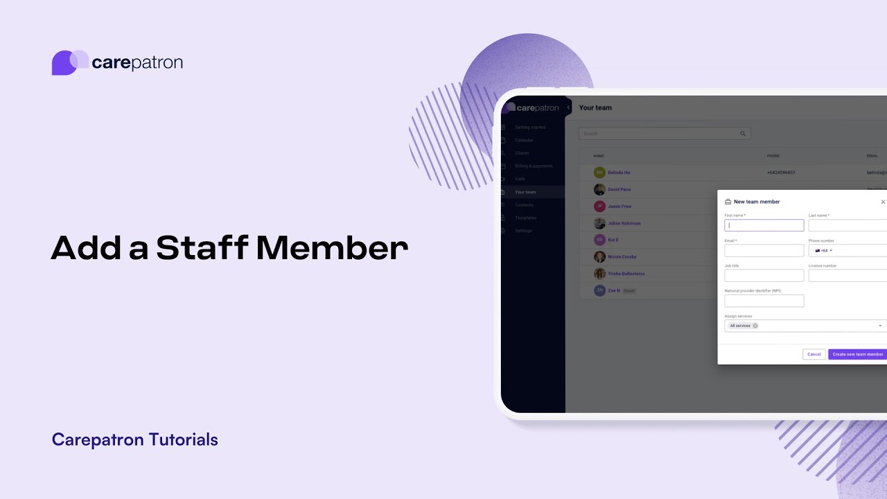 Carepatron Tutorials: Add a Staff Member