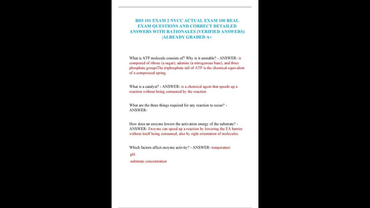 BIO 101 EXAM 2 NVCC ACTUAL EXAM 100 REAL EXAM QUESTIONS AND CORRECT DETAILED ANSWERS WITH RATIONALES