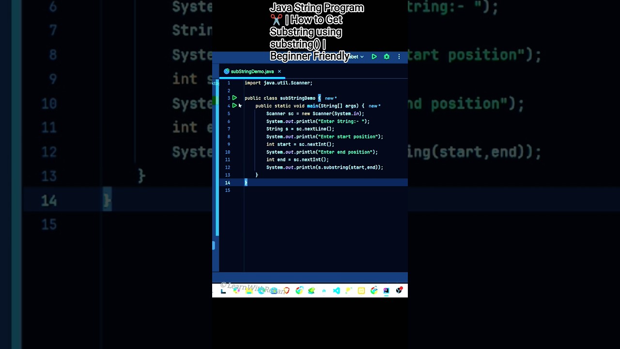 Java String Program ✂️ | How to Get Substring using substring() | Beginner Friendly#coding #shorts