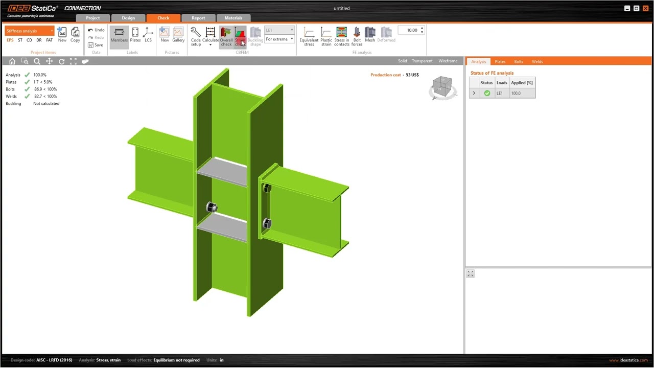 Stiffness analysis of a steel connection (AISC)
