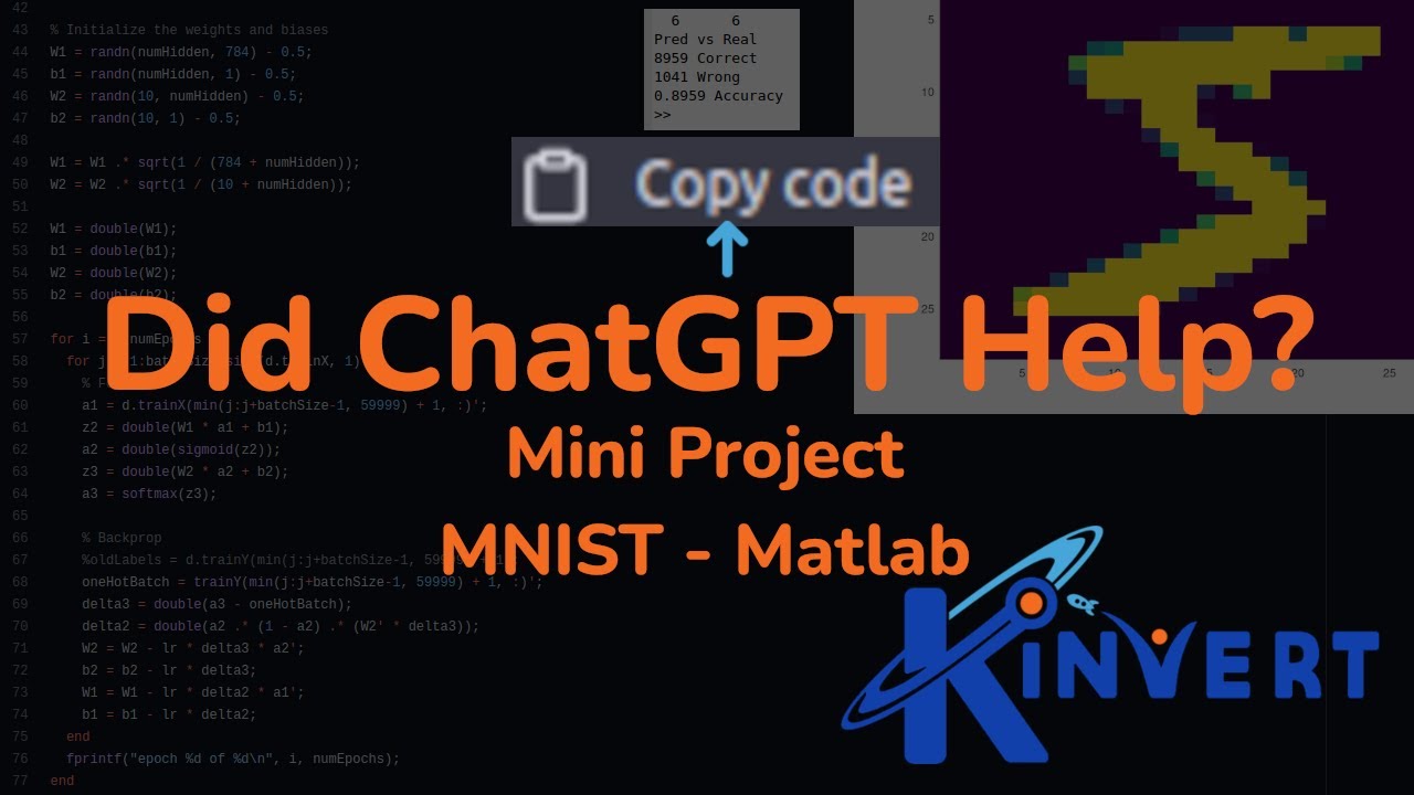MNIST w/ Matlab From Scratch - Was ChatGPT Helpful? Octave Code Example | Kinvert