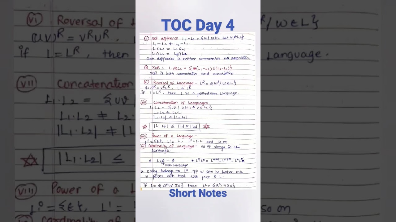 Day 4 TOC Short Notes #shorts
