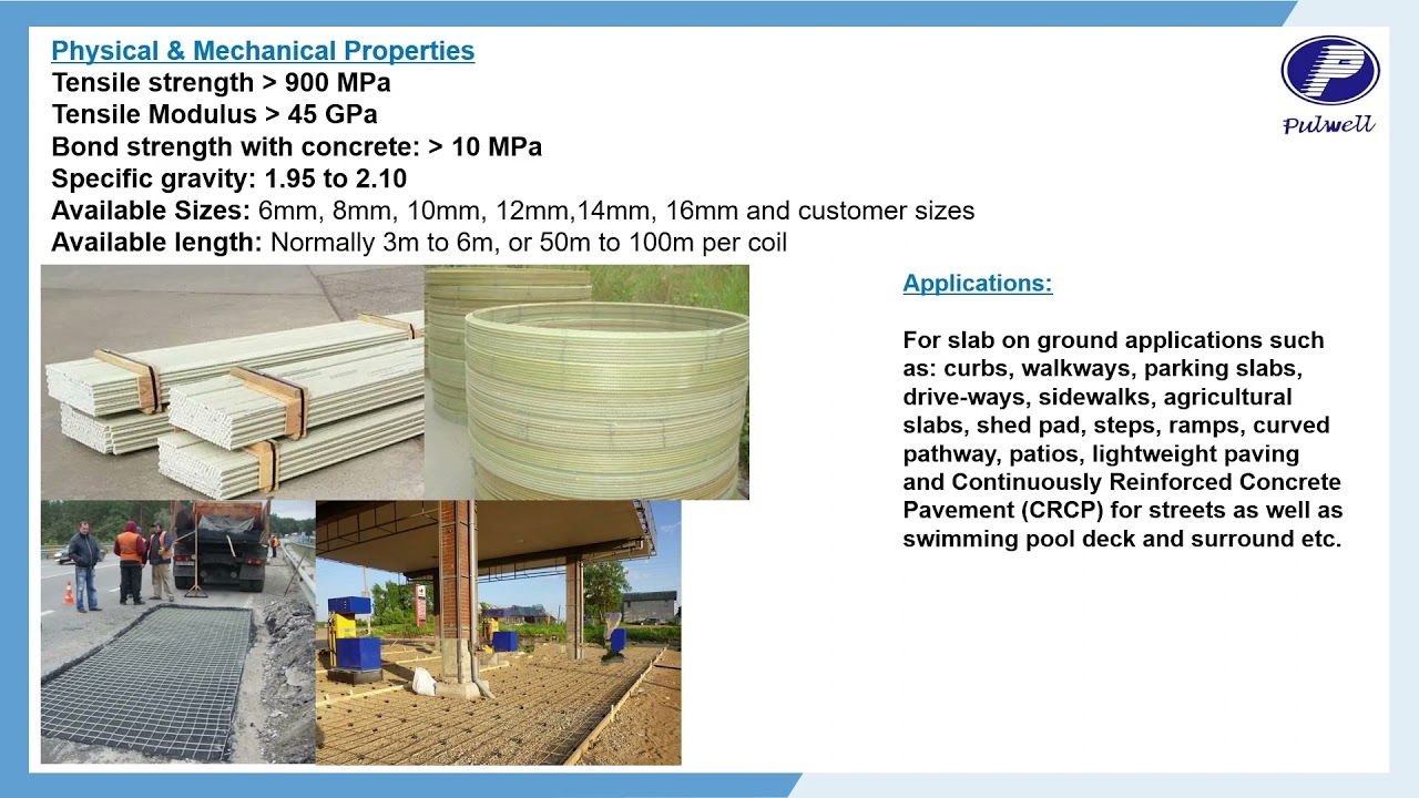 Pulwell Fiberglass Rebars (GFRP rebars) for Flatworks