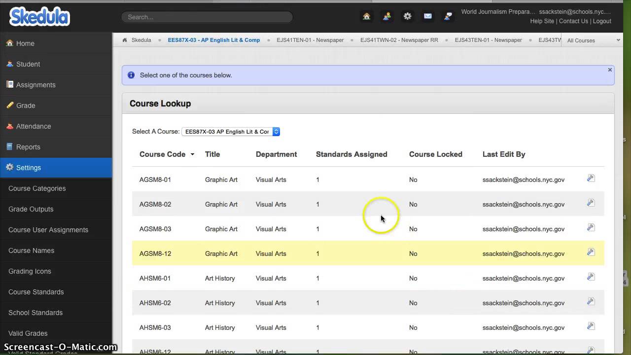Setting up the Standards based grade book with Datacation