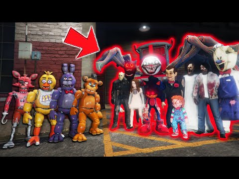 FNAF 1 MOVIE ANIMATRONICS vs HARDEST 3AM HORROR MONSTER ARMY! (GTA 5 FNAF Mods)