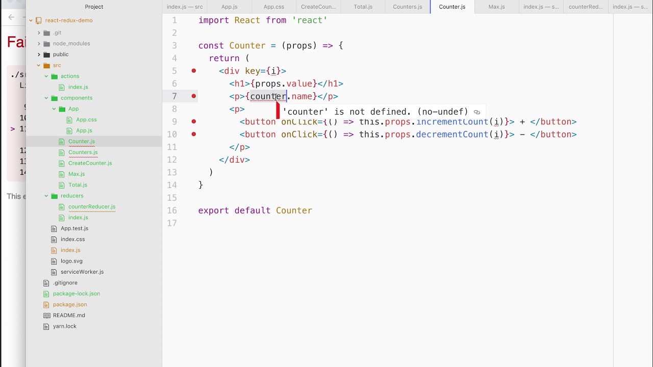 13 React Redux keys and counter