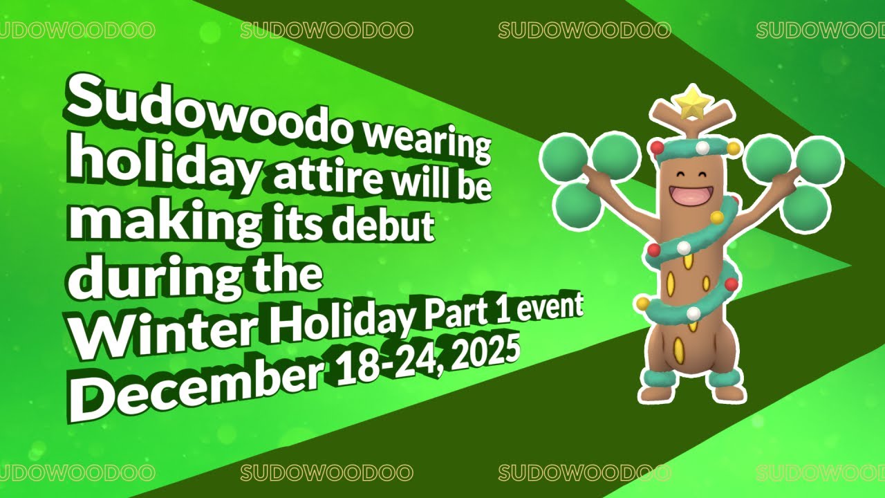 New Costume Sudowoodo will appear during the Winter Holiday Part 1 event in Pokémon GO!