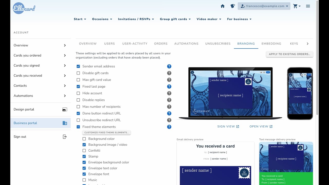 Ellacard organization preferences and branding tutorial