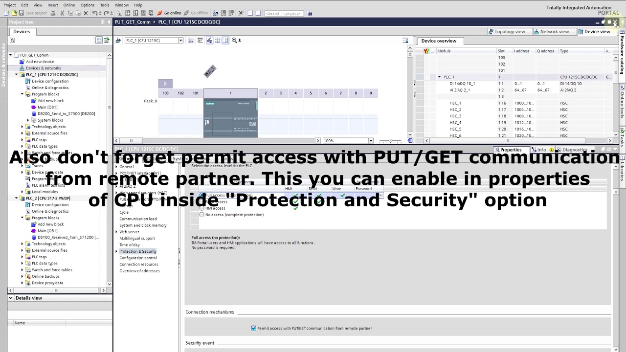Siemens TIA Portal PLC tutorial - Communication between two PLC using PUT/GET (S7-1200/S7-300)