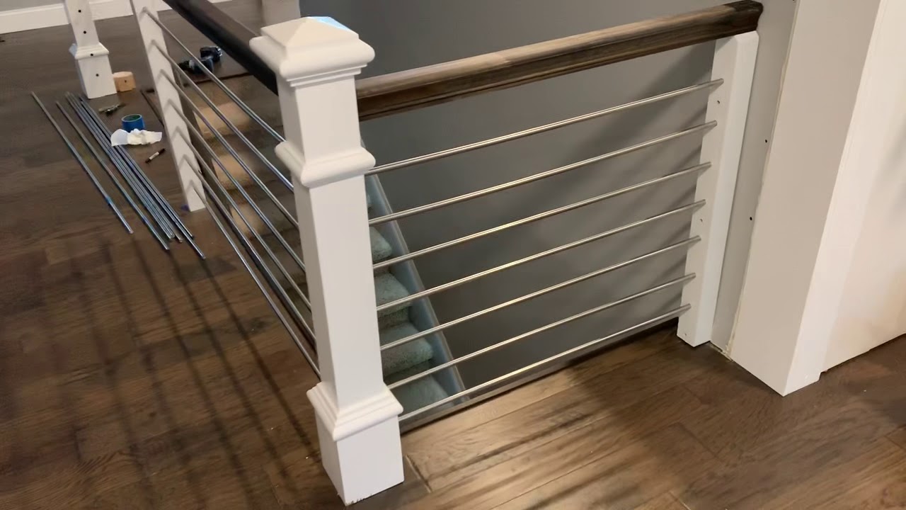 Horizontal stainless railing installation, home improvement project