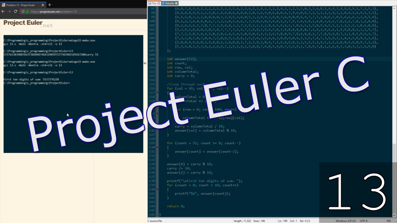 Project Euler #13 (in C): Large Sum