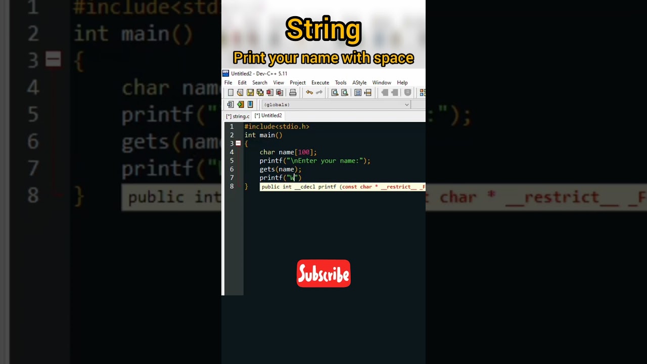 print your name with space | string program | #clanguage #cprogramming
