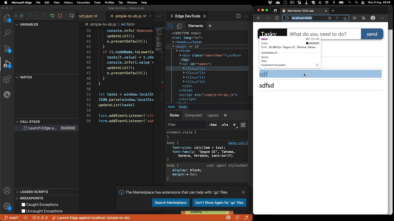 Using the Inspect Tool in the Edge Tools for VS Code extension