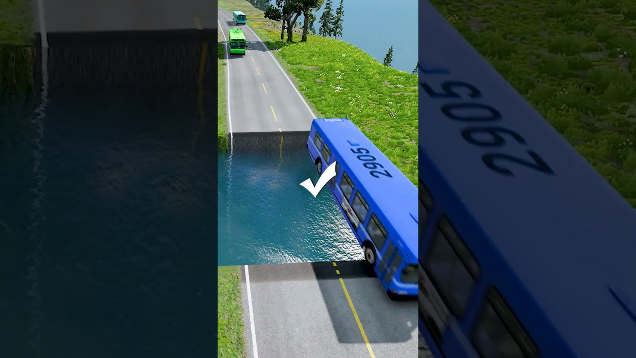 Bus crossing large water pit #7 | #carsvswaterpit #beamngdrive #beamngnoob #concretemixertruck
