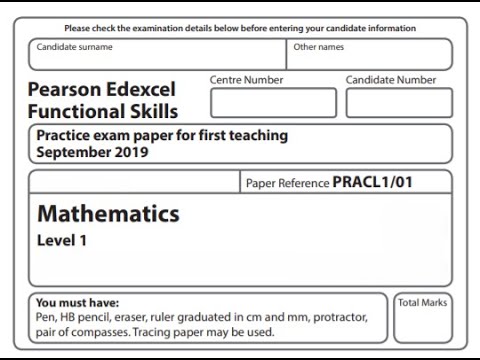 Functional Skills Maths L1 Practice Paper 1 Pearson Edexcel Reform (Complete)