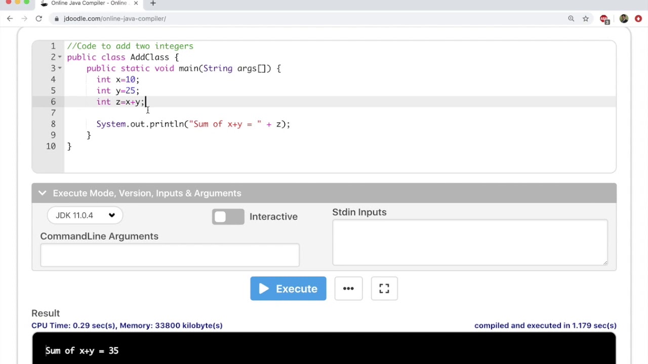 Introduction to Java: Adding two integers