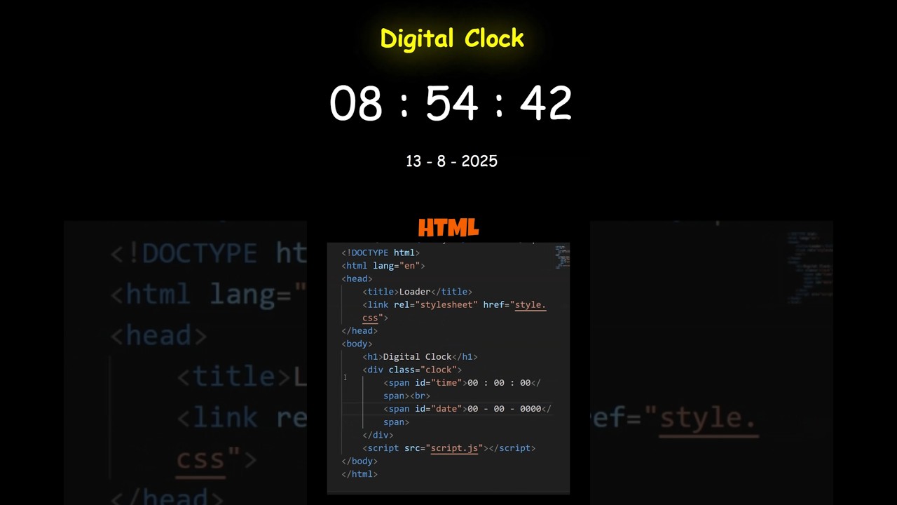 Build a Digital Clock using HTML, CSS and JavaScript #shorts