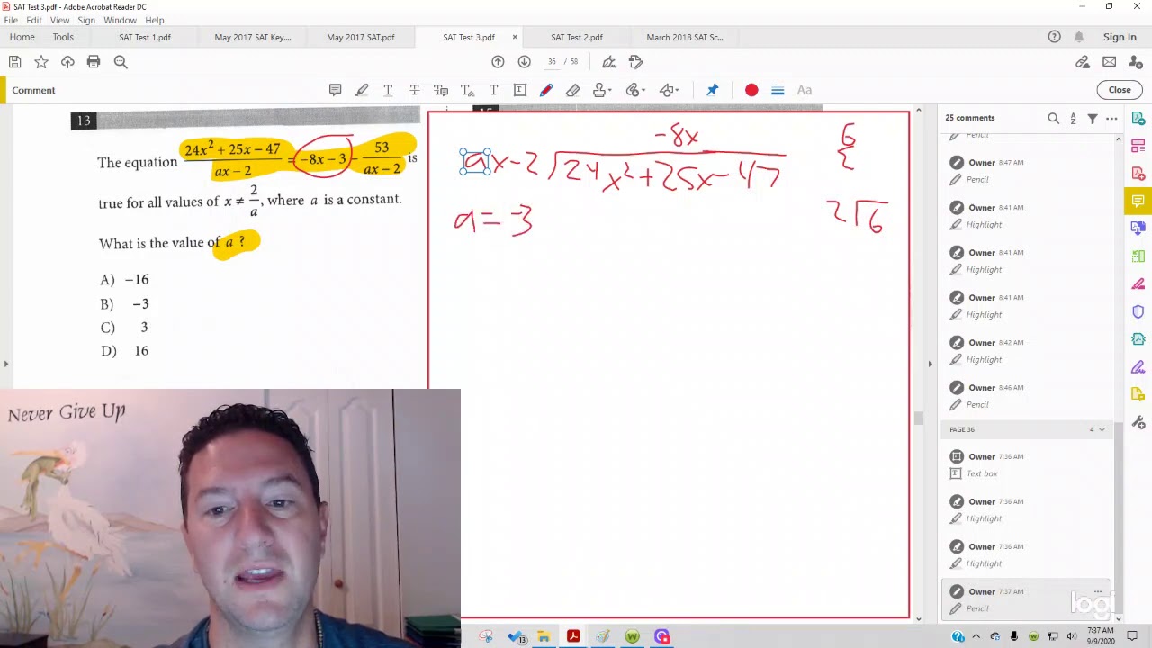 SAT Math, Test 3  Section 3, Number 13