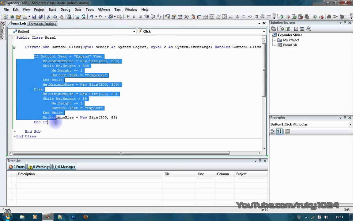 Visual Basic 2008 Tutorial: Expander Slider Effect