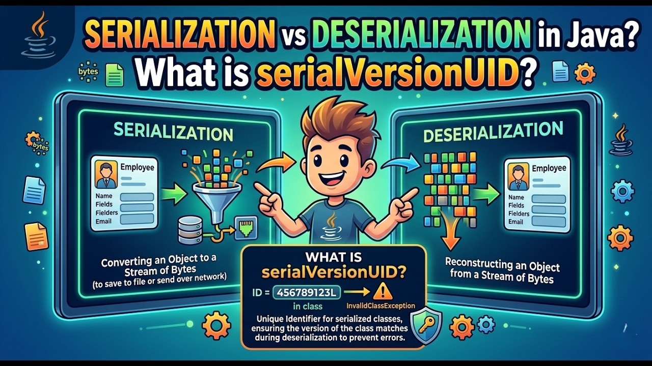 what is Serialization vs Deserialization in Java | serialVersionUID | Serializable vs Externalizable