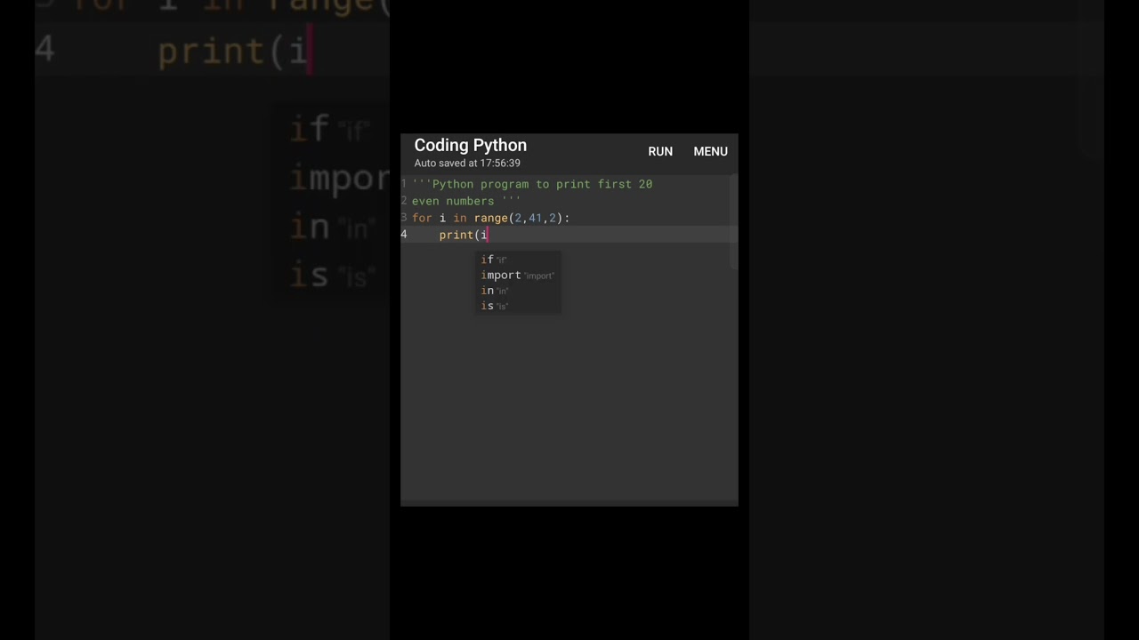 Python program to print first 20 even numbers #ytshorts#pythontutorialsforbeginners