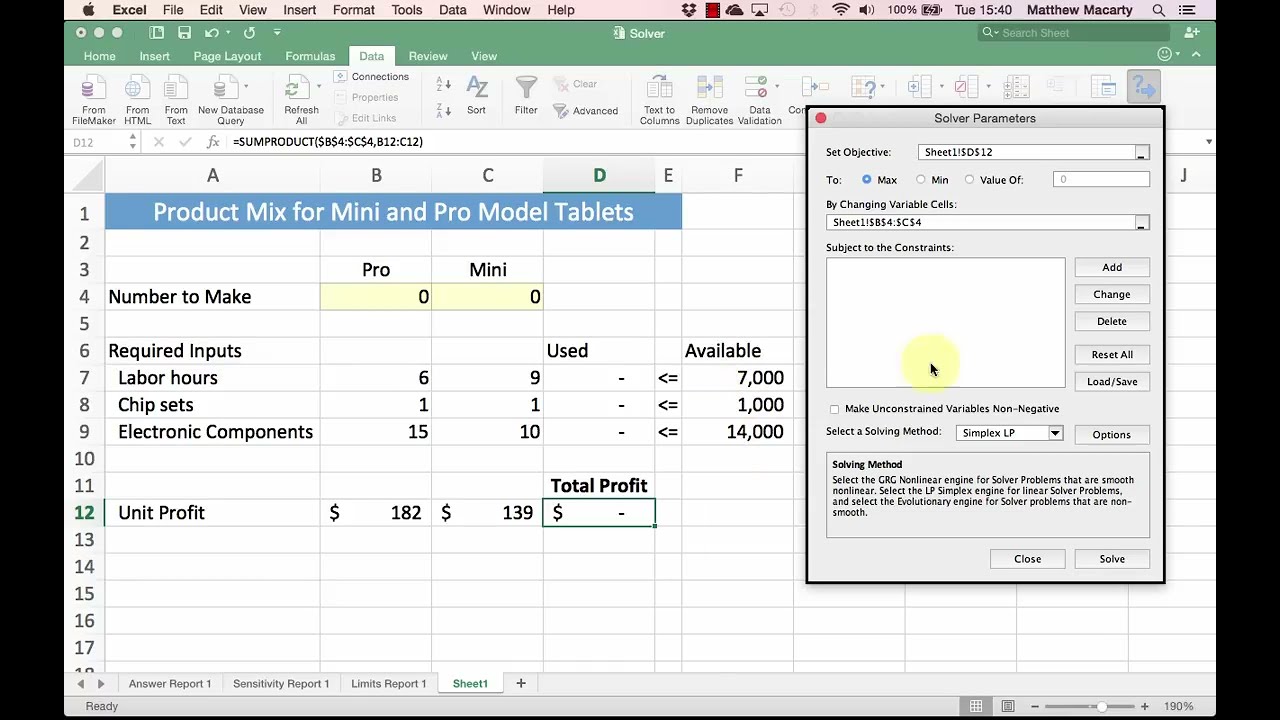 Linear Programming (LP) Optimization with Excel  Solver