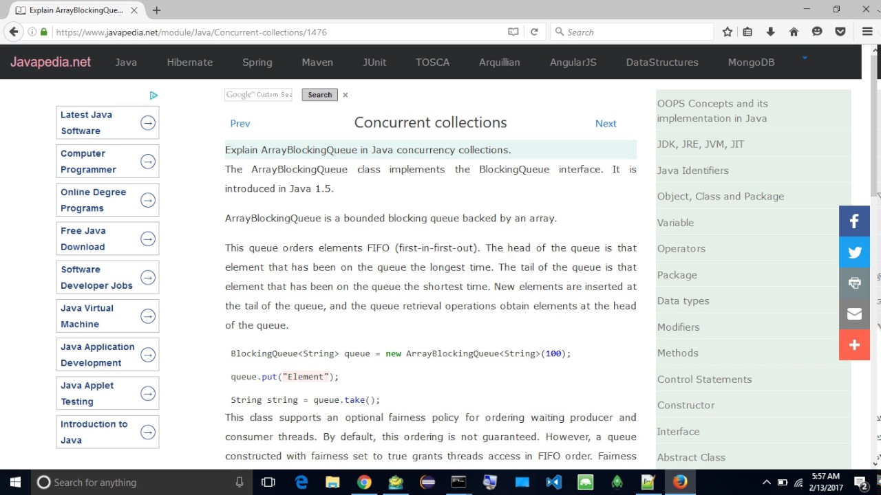 Explain ArrayBlockingQueue in Java concurrency collections. | javapedia.net