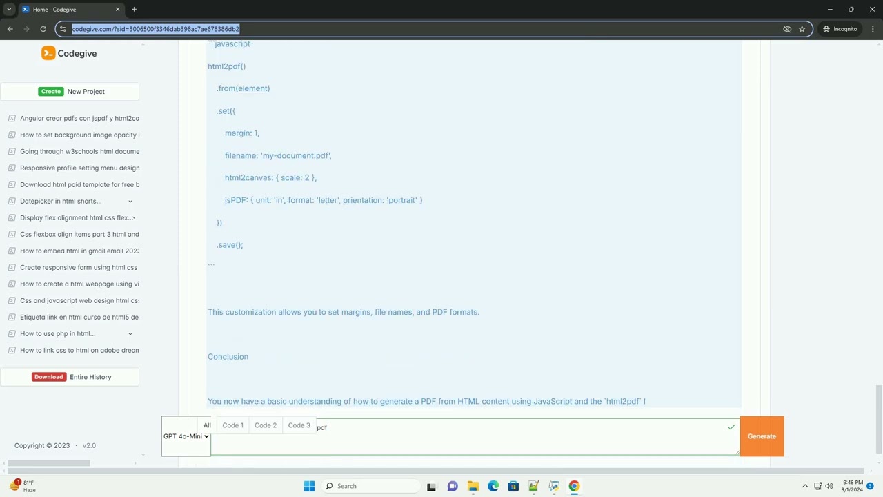 Html a pdf con javascript y html2pdf