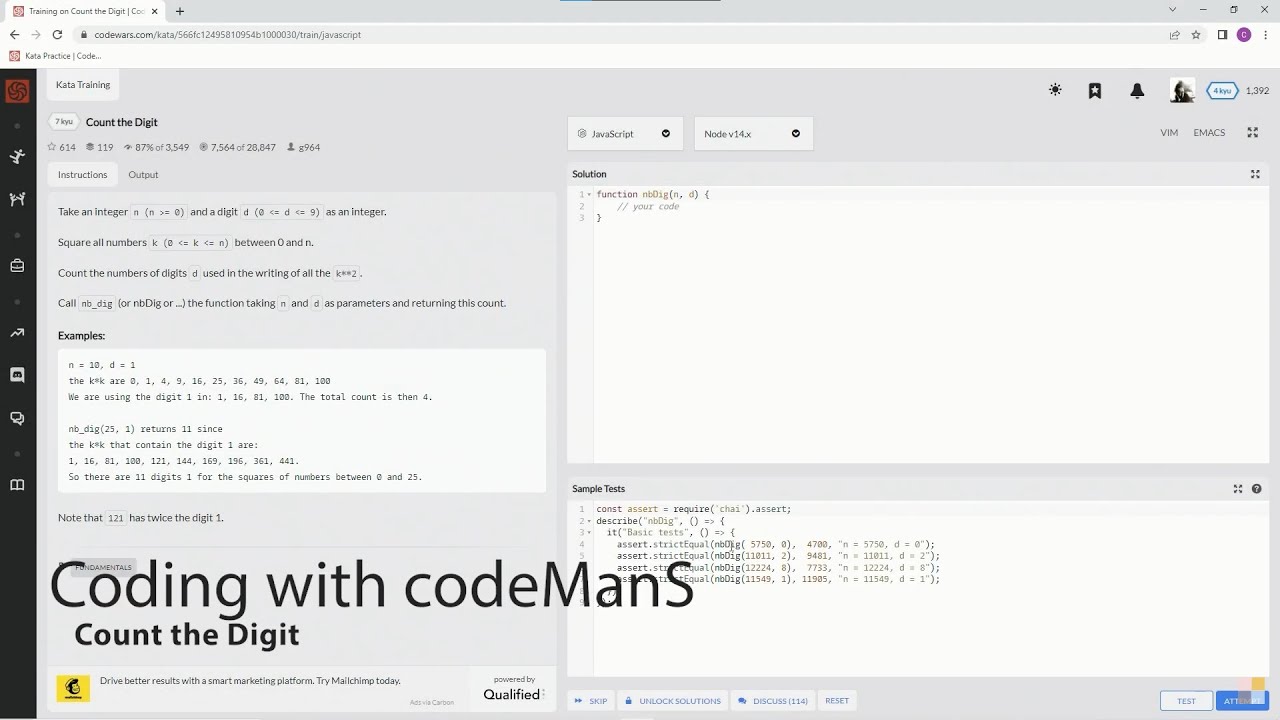 Codewars 7 kyu Count the Digit Javascript