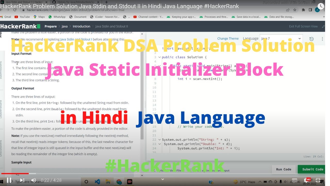 #8 HackerRank  Java Static Initializer Block DSA  Problem Solution   in Hindi  in Java #HackerRank