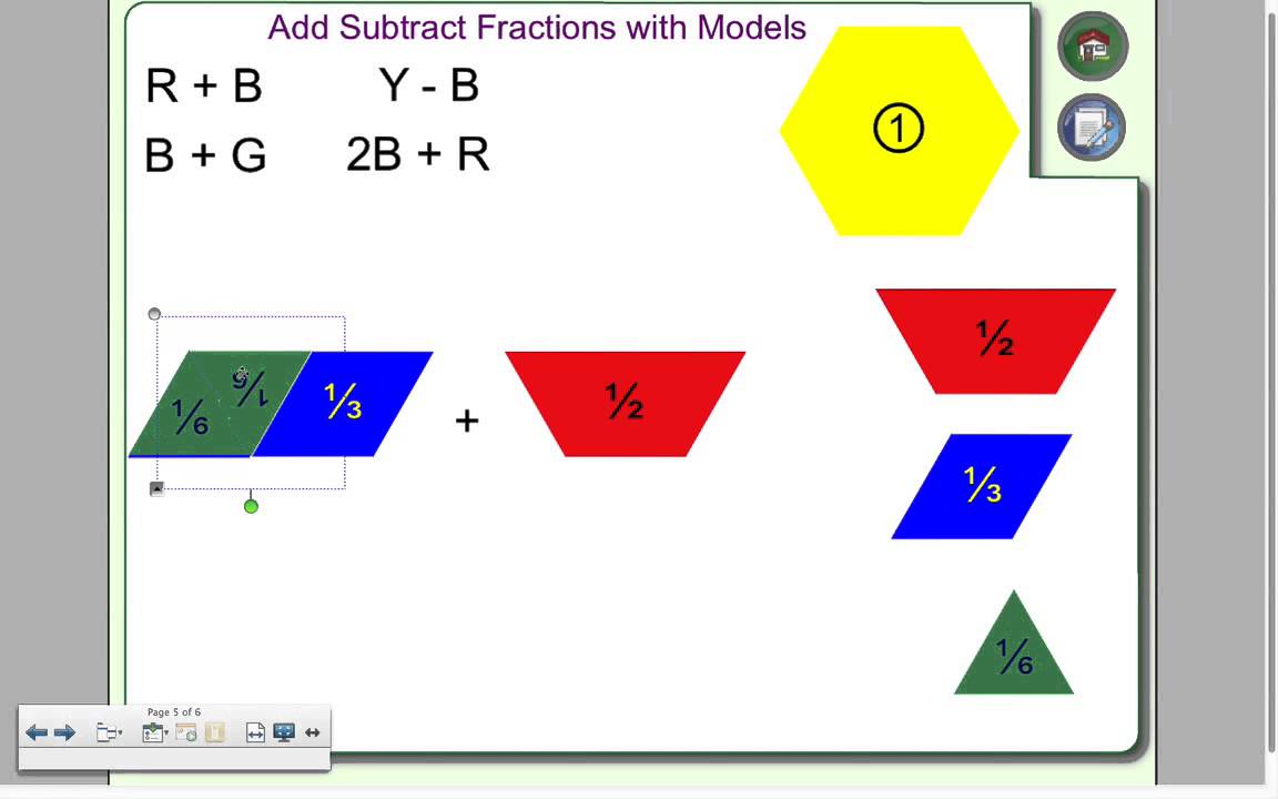 Add Subtract Fractions Pattern Blocks