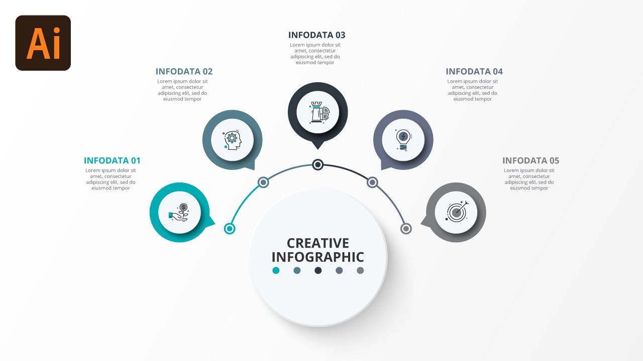 How to create 5 steps circles infographic - Illustrator Tutorial