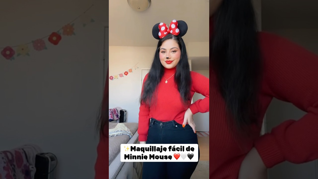 Maquillaje fácil de Minnie mouse ❤️🖤🤍 #makeup #minniemouse #halloween #viralvideo